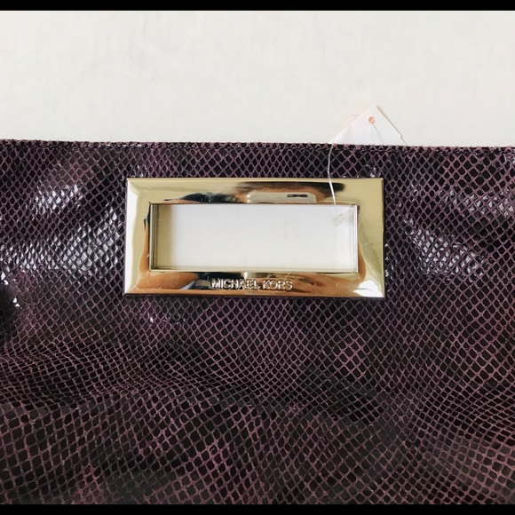 Michael Kors | Bags | Auth Michael Kors Berkley Python Emb Frame Clutch ...